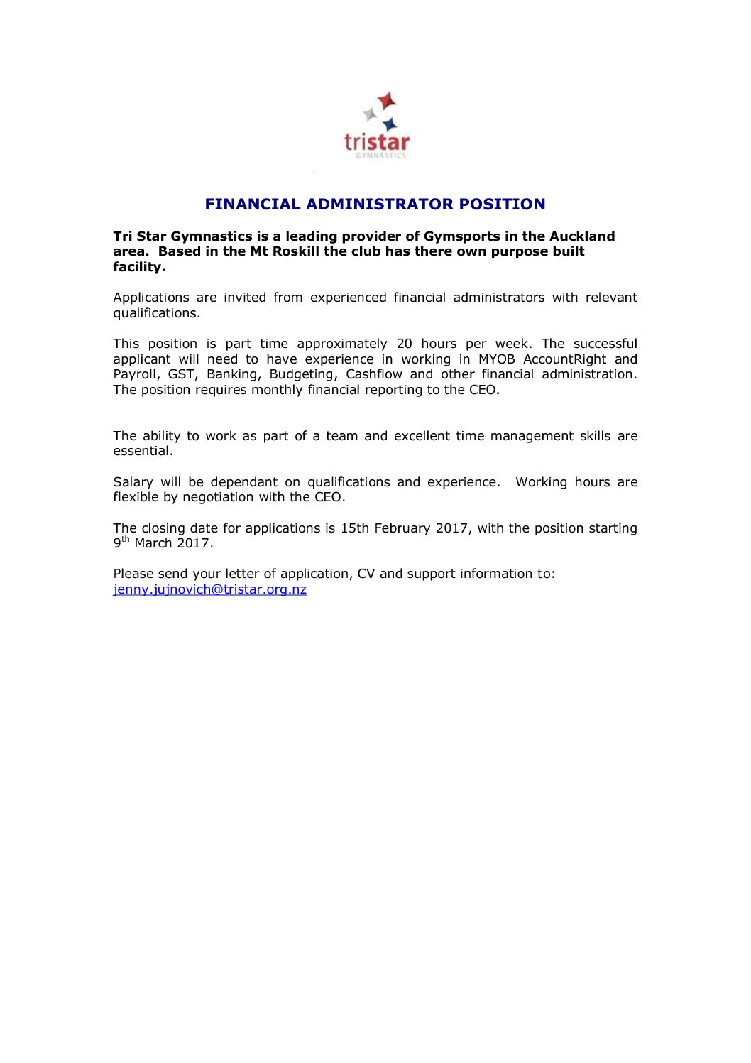 Tri Star Financial Administrator | GymnasticsNZ