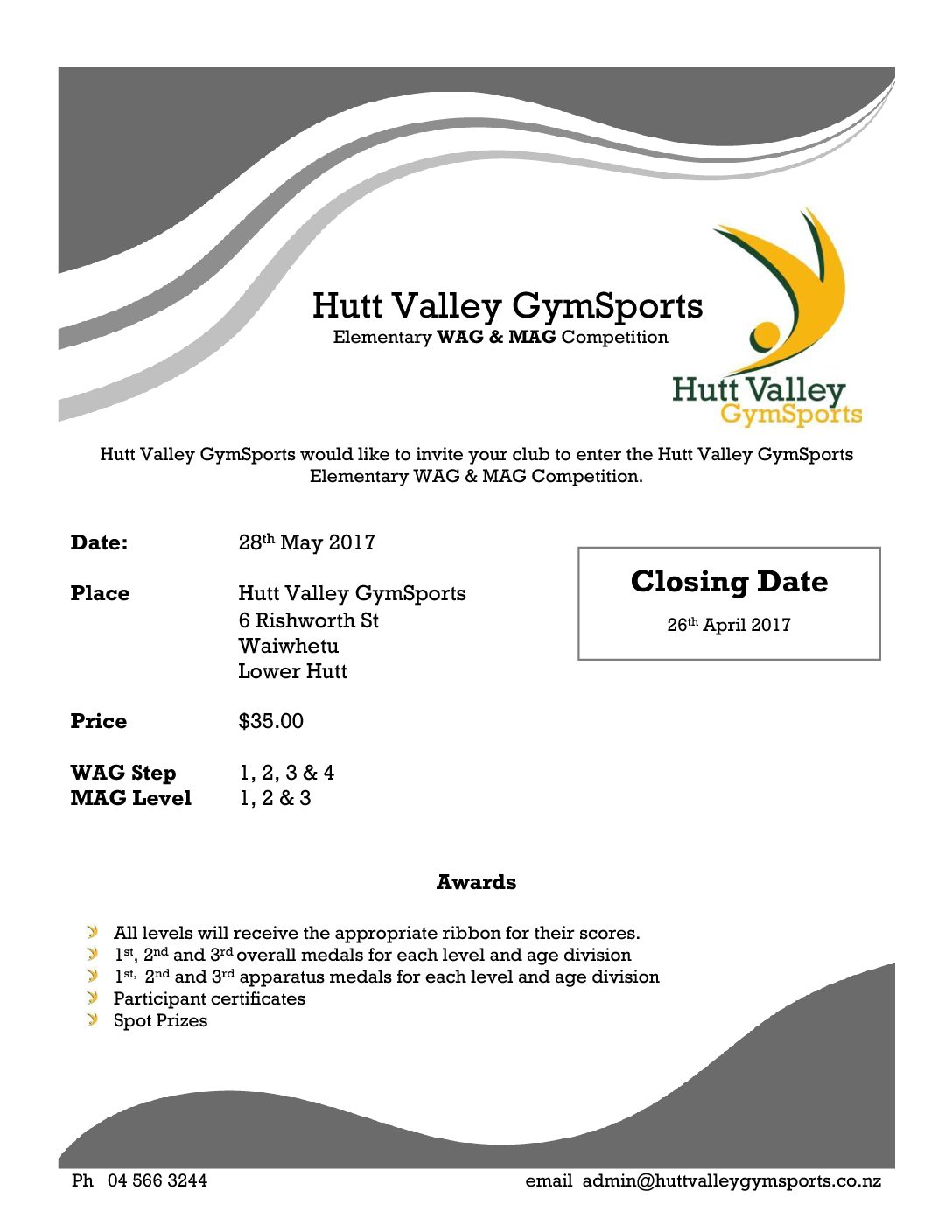 HVGS WAG & MAG Competition Entry Flyer 2017 | GymnasticsNZ