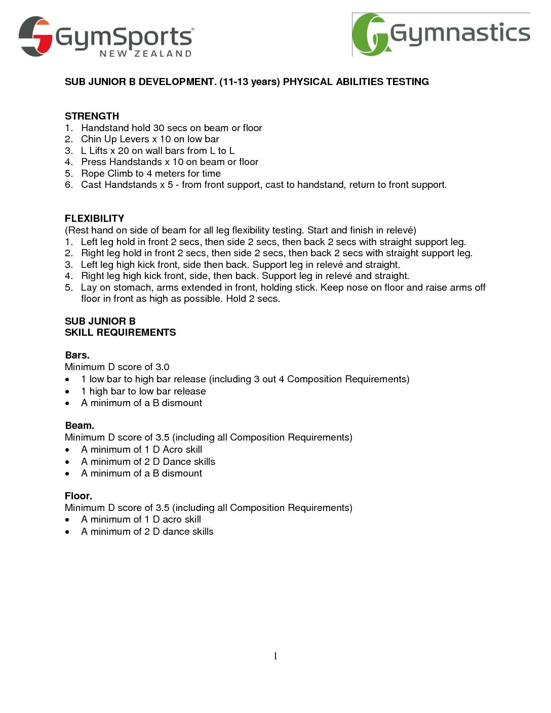 Physical Abilities and skills Testing | GymnasticsNZ