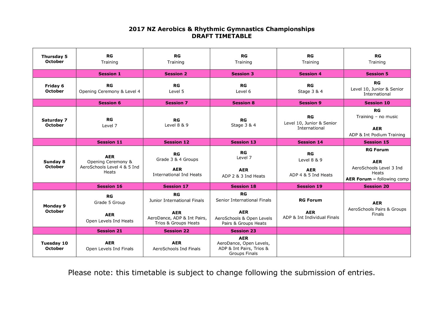2017 AER RG Championships DRAFT Timetable | GymnasticsNZ