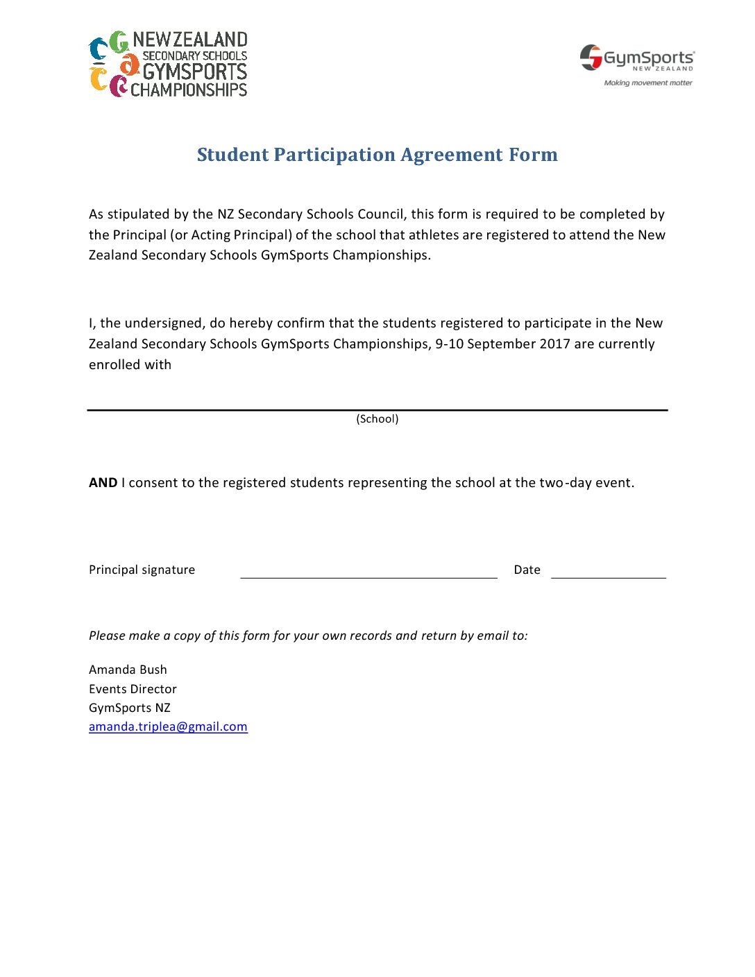 Student Participation Agreement Form NZSS 2017 – Aerobics | GymnasticsNZ