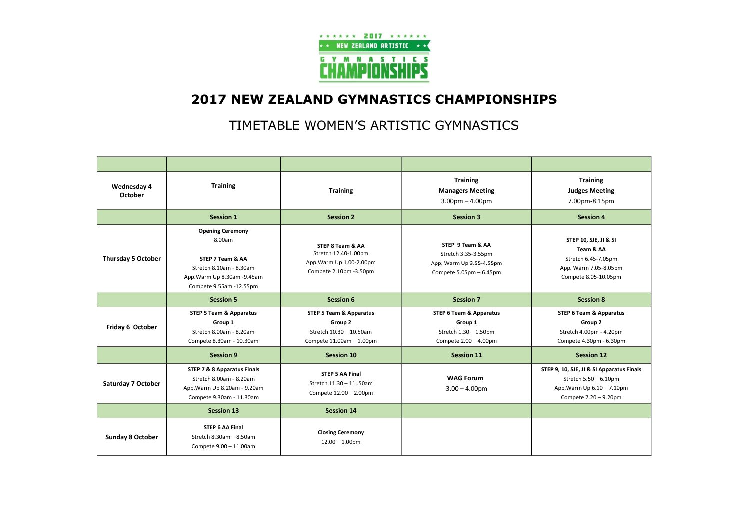Final Timetable MAG WAG | GymnasticsNZ