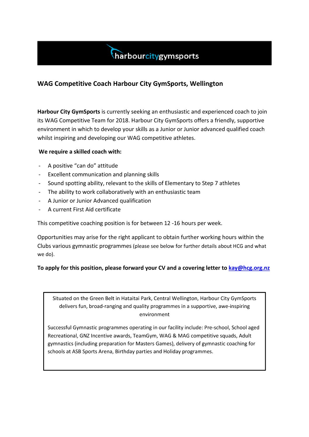 Harbour City GymSports – Job Advertisement- WAG Competitive Coach ...