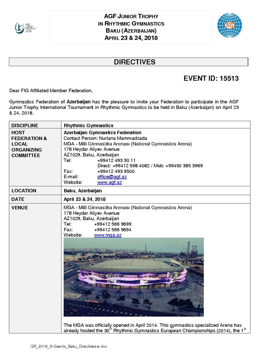 RG – AGF Jnr Baku_Directives | GymnasticsNZ